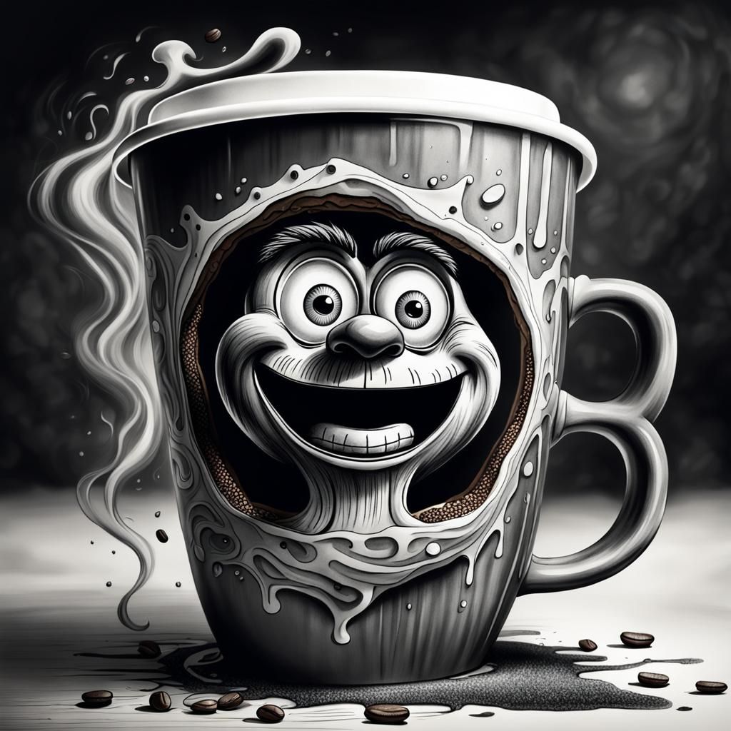 giggling cup of coffee - AI Generated Artwork - NightCafe Creator