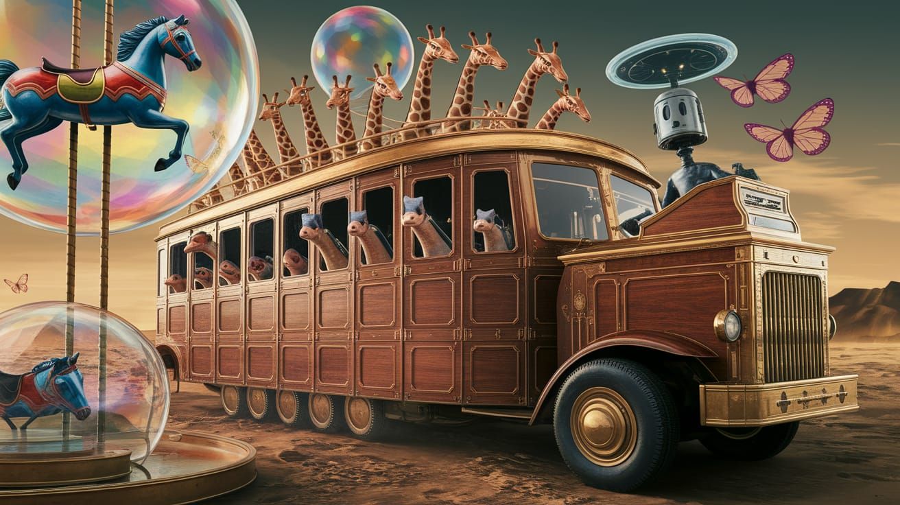 Surreal Amusement Park With Floating Carousel Hors... - AI Art