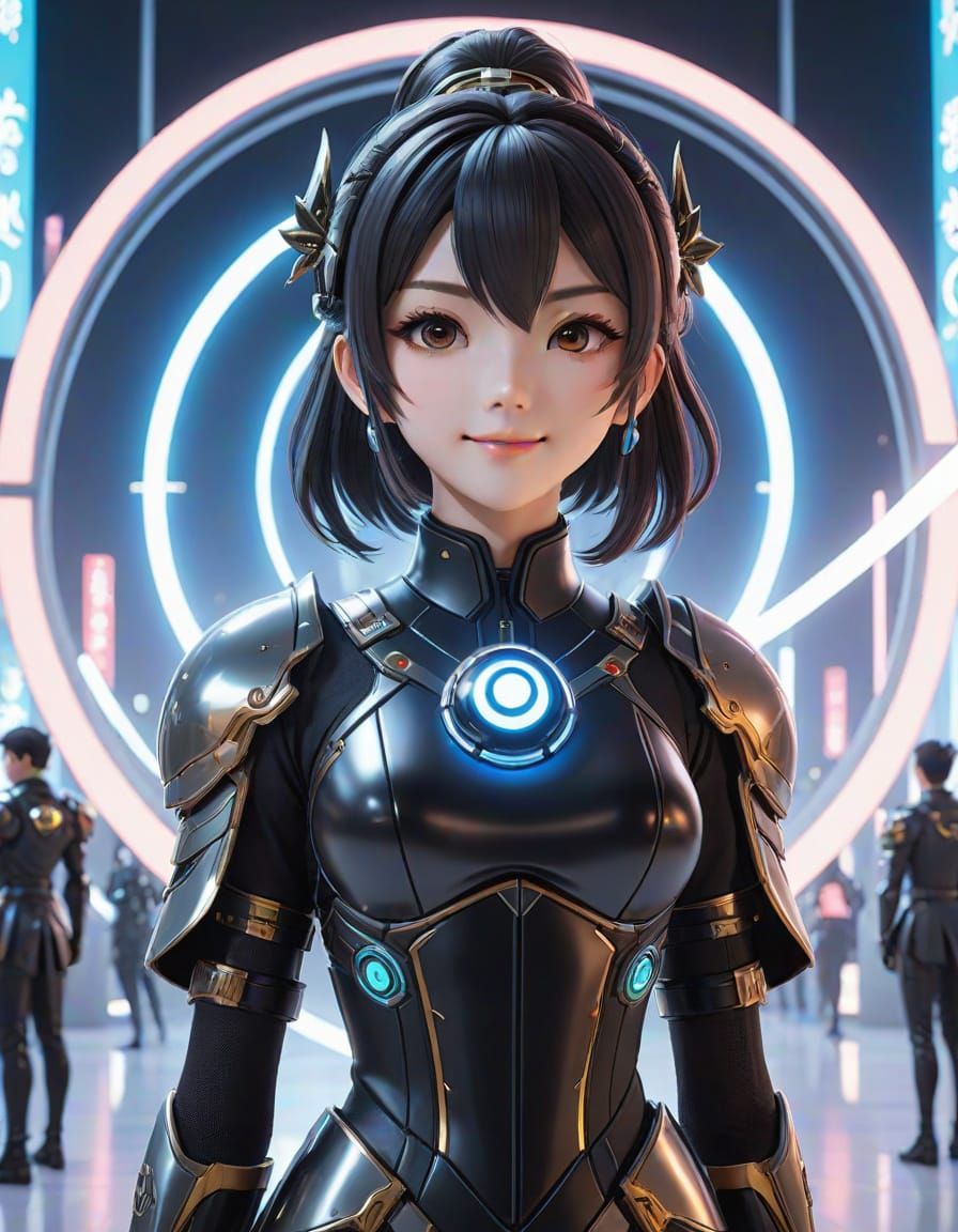 girls and boys in the futuristic company warmly welcome new users. The ...