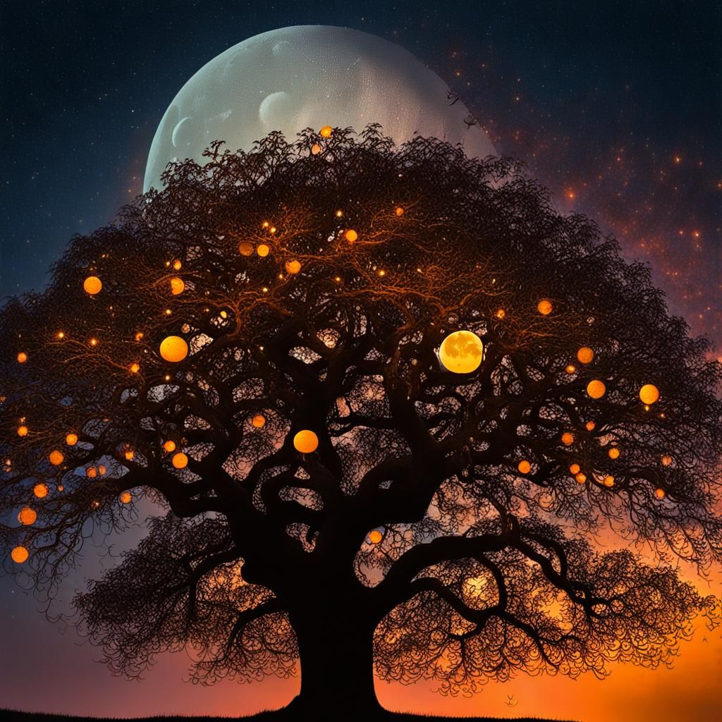 An (((orange tree of life))), bathed in the glow of a (((golden hour ...
