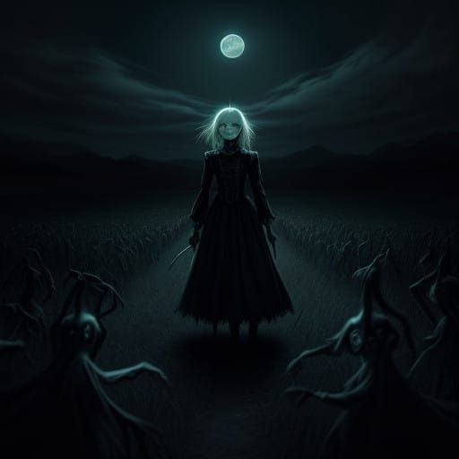 Gothic Horror in a Haunting Corn Field at Full Moo... - AI Art