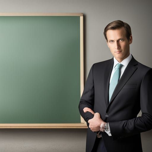 math teacher, man in suit and tie, huge green chalkboard - AI Generated ...