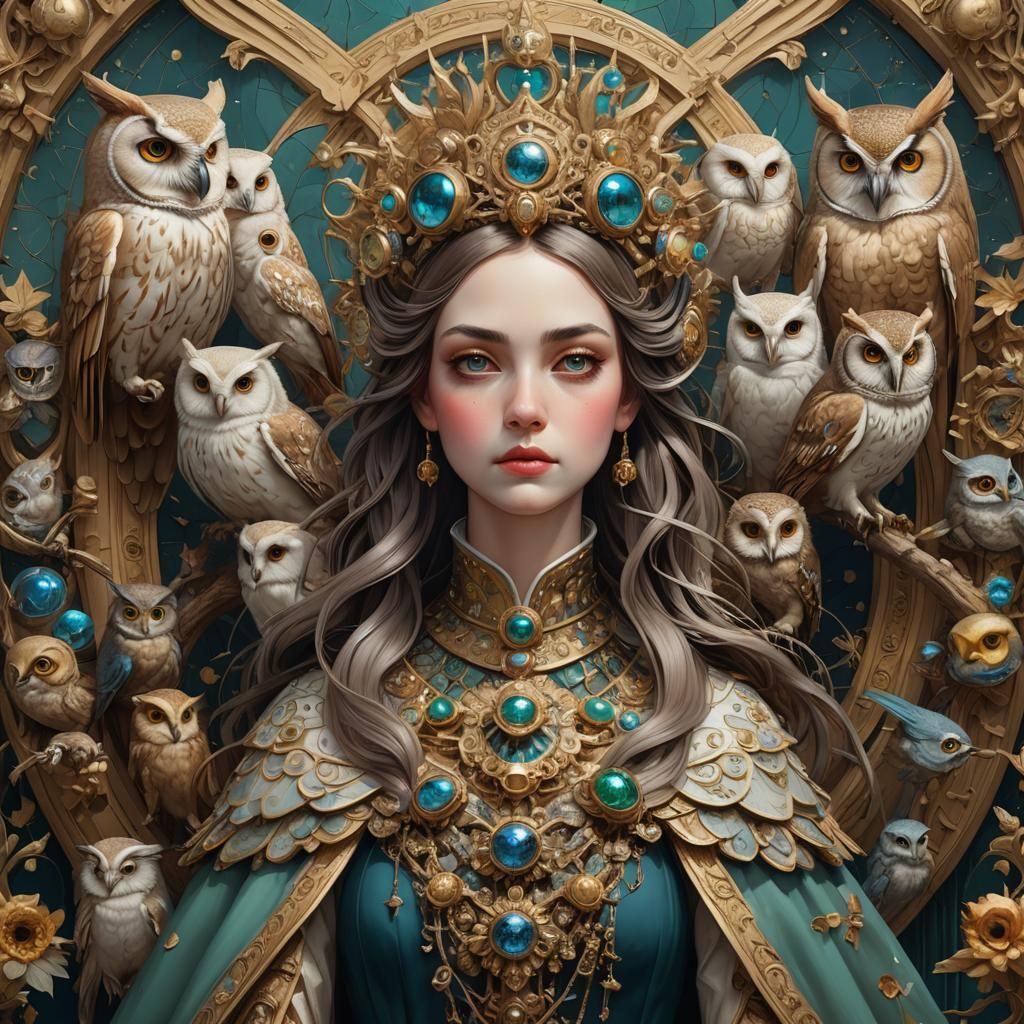 Beautiful Queen of the owls and her kingdom - AI Generated Artwork ...
