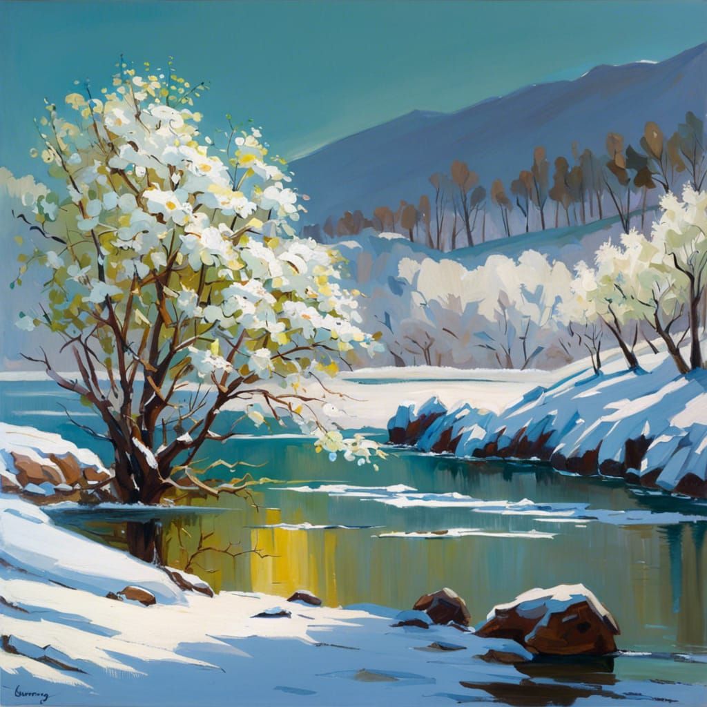 Snow Pond - AI Generated Artwork - NightCafe Creator