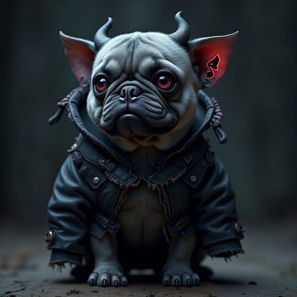 A demon dog with an ear sigil - Mystical Demon Hound with He...