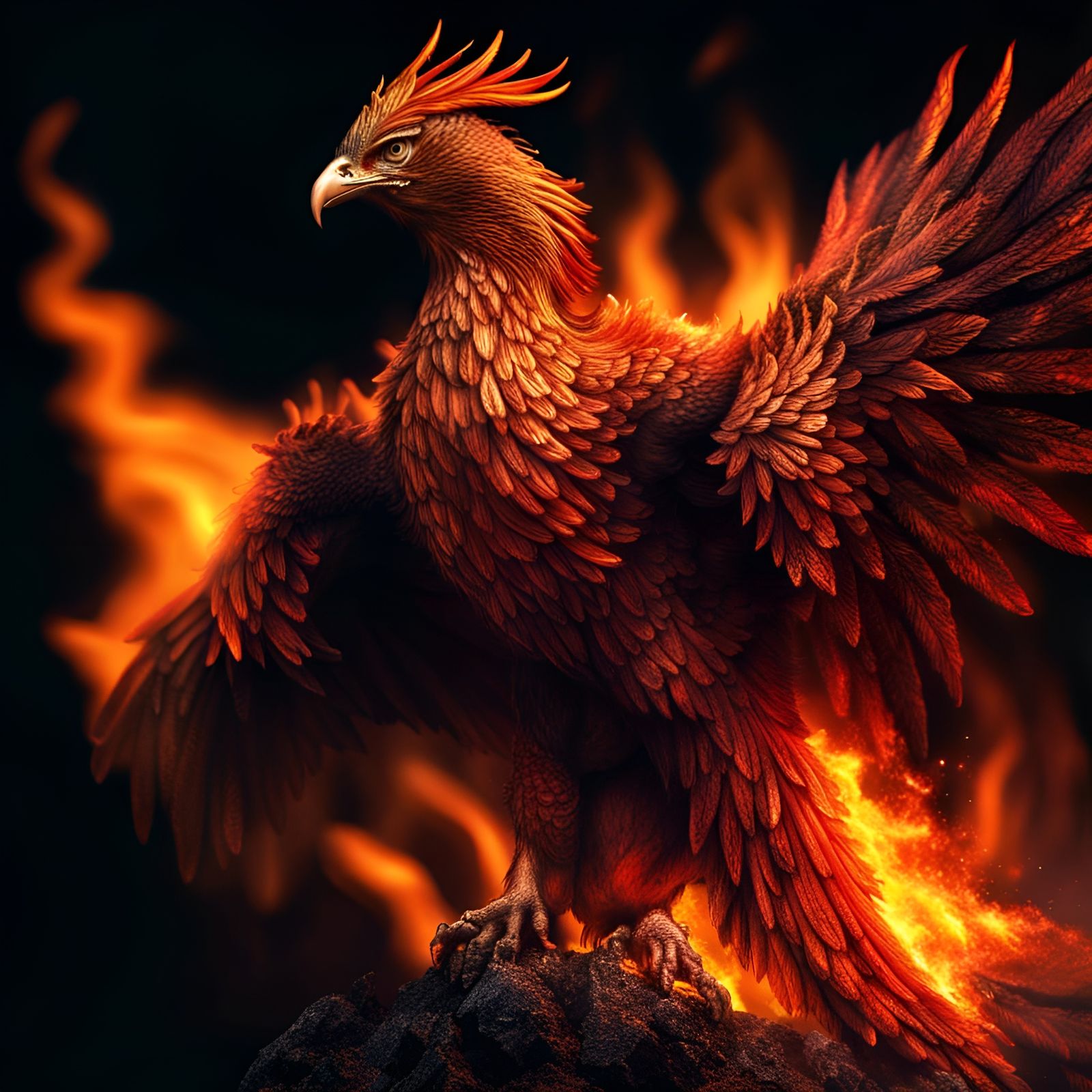 Fire phoenix burns to dust intricate details, HDR, beautifully shot ...