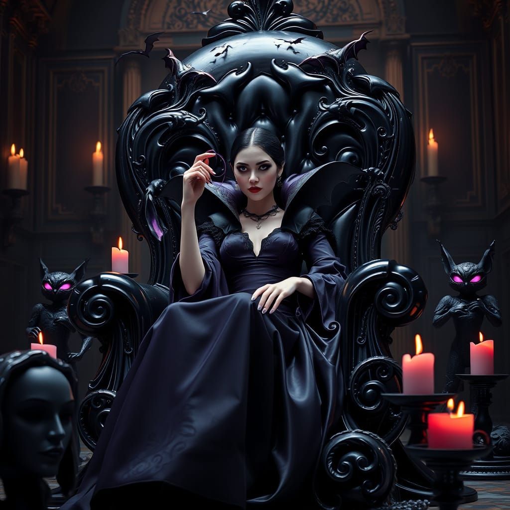 A gothic vampire forms a bubble of dark, dusky bubblegum, its surface ...