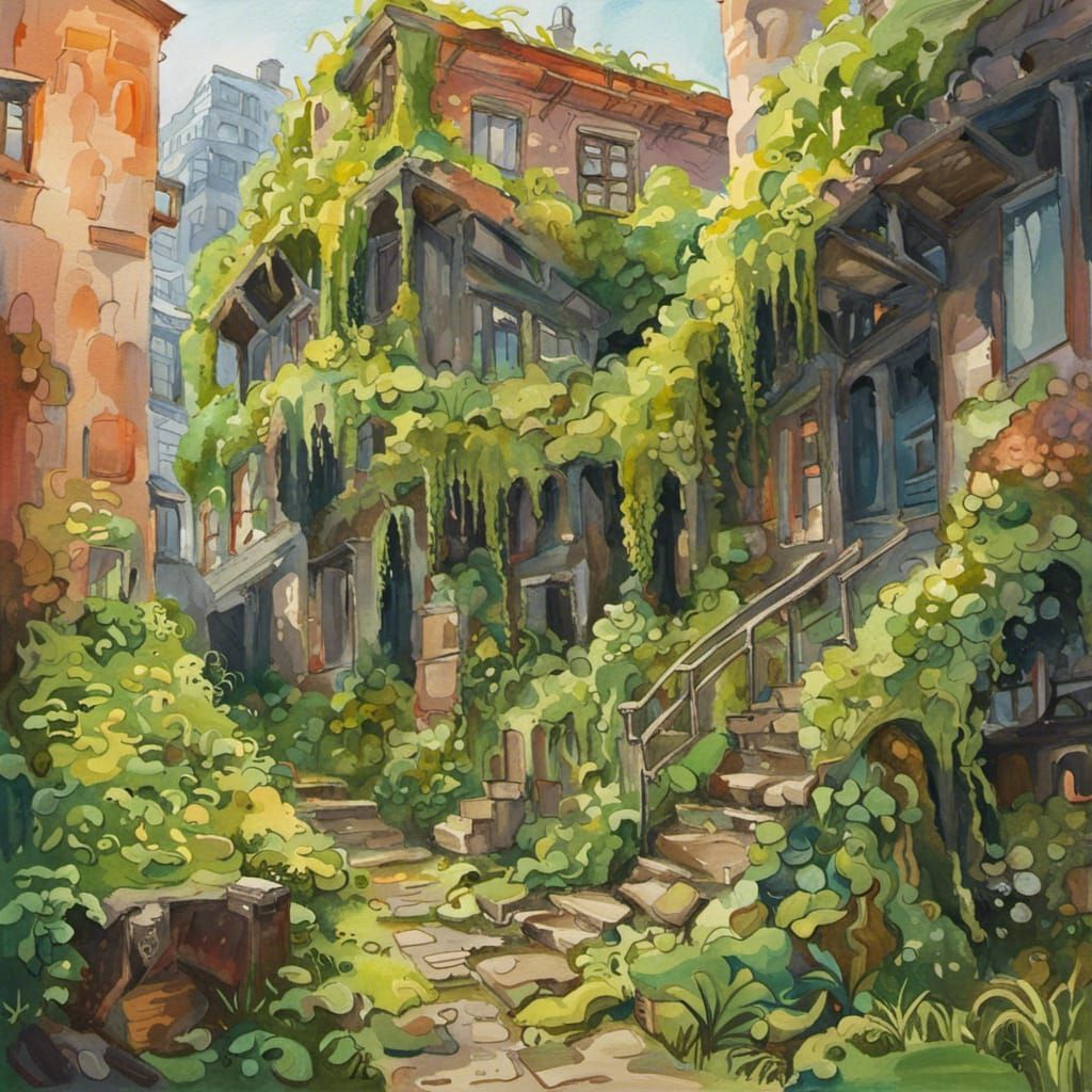 Overgrown city - AI Generated Artwork - NightCafe Creator