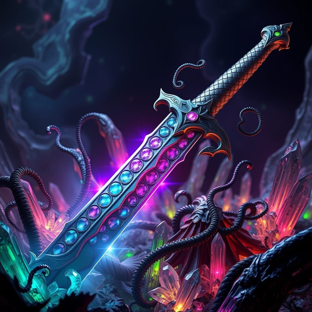 Majestic Black Elemental Void Sword with Iridescen... - AI Art