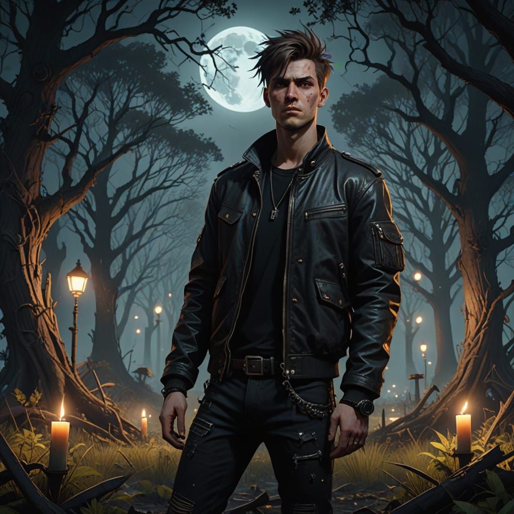 Midnight Gothic Rebel in Desolate Park - AI Art