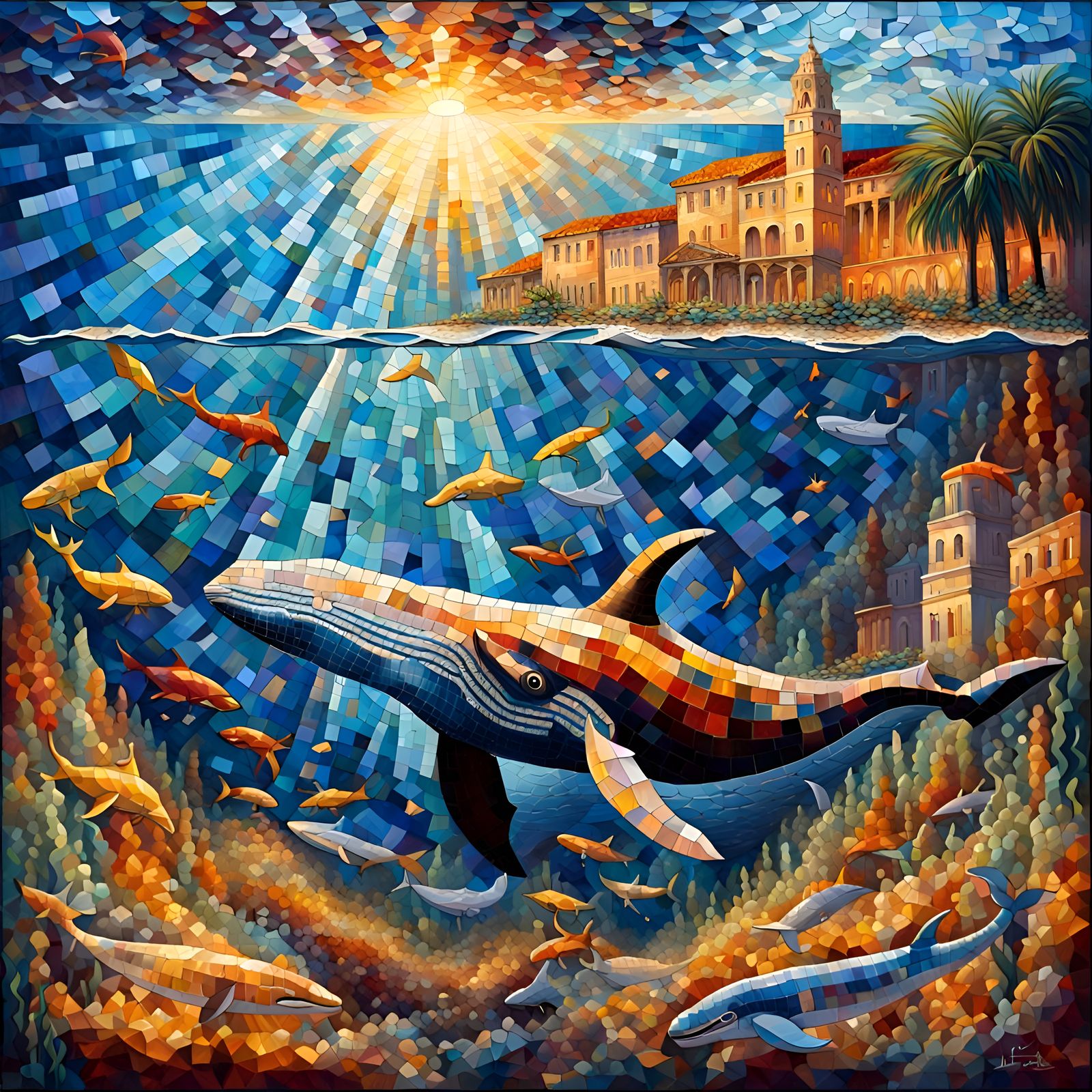 Hyper detailed Vibrant colorful Roman Mosaic style artwork representing ...