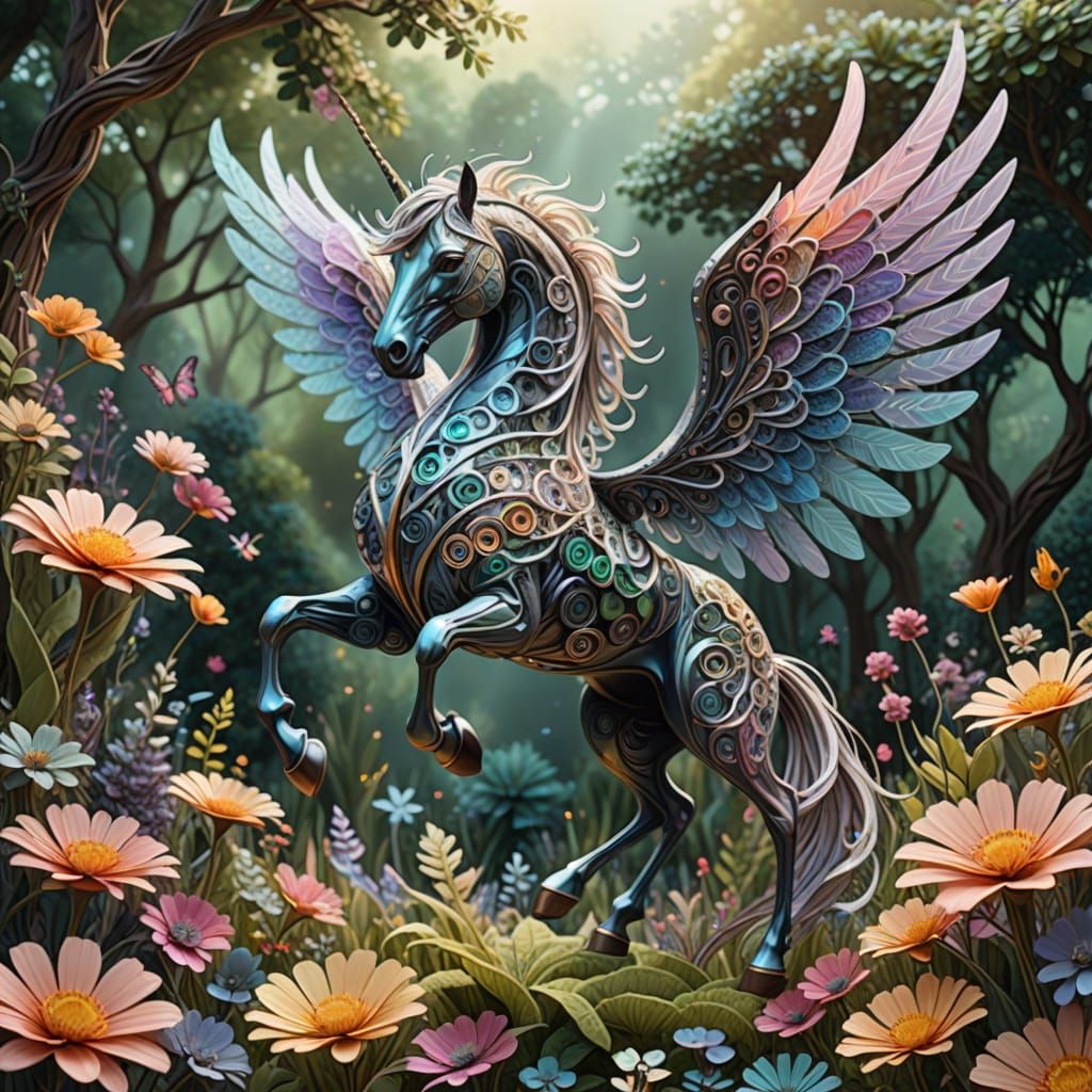 5 Leg Pegasus - Glowing Pegasus Soars Amidst Vibrant Floral ...