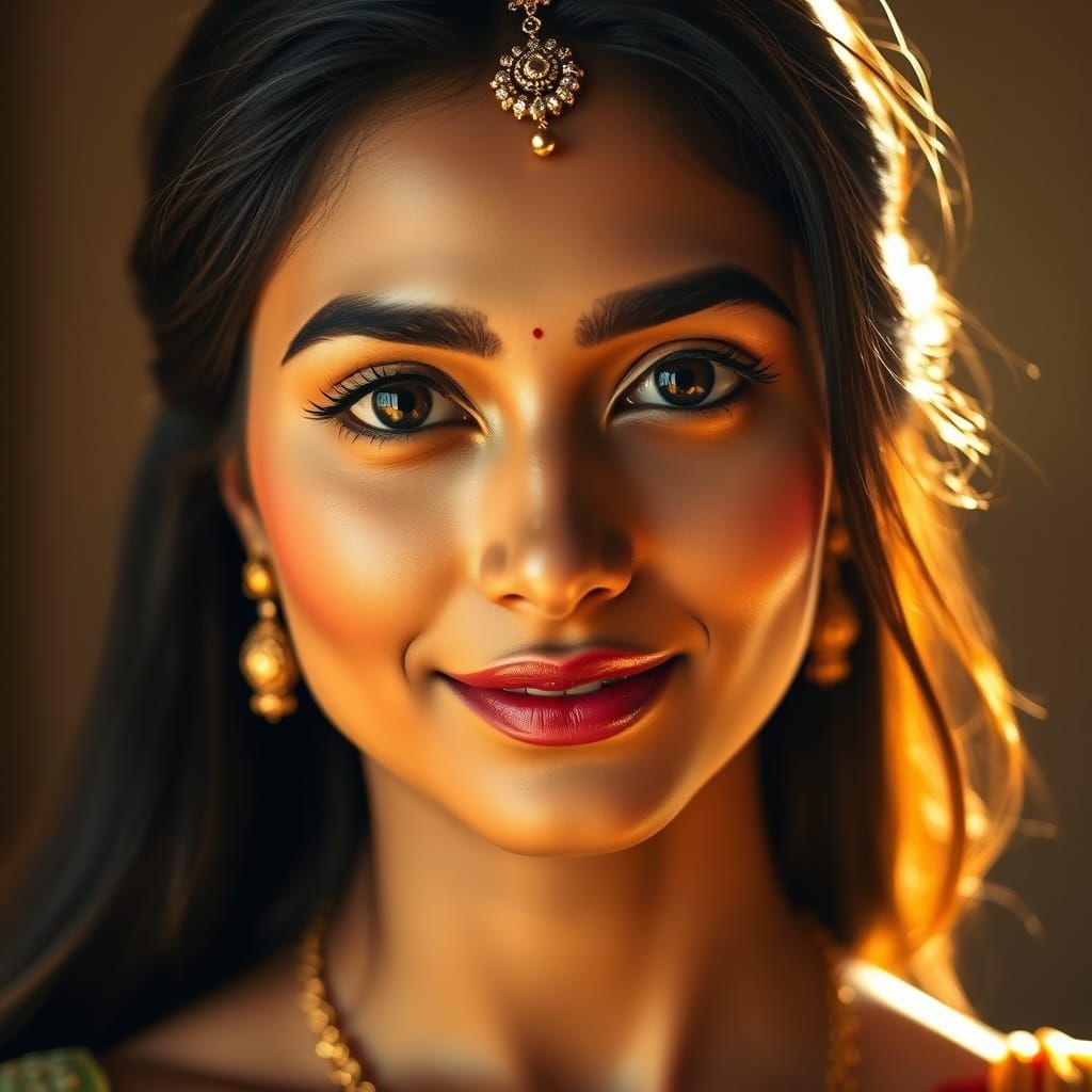 Ethereal Indian Goddess in Golden Light - AI Art