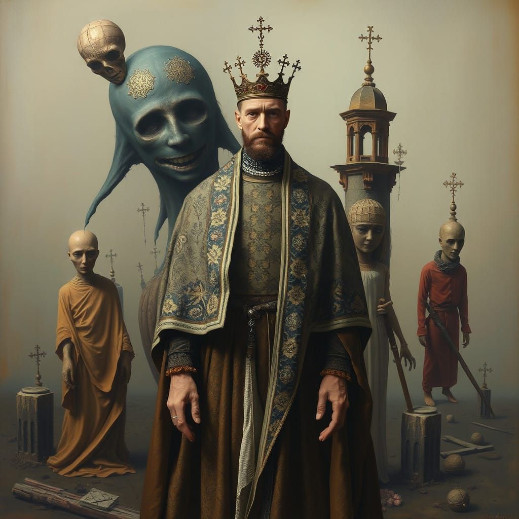 The Many Faces of a King - Medieval King in Dali-esque Surr...