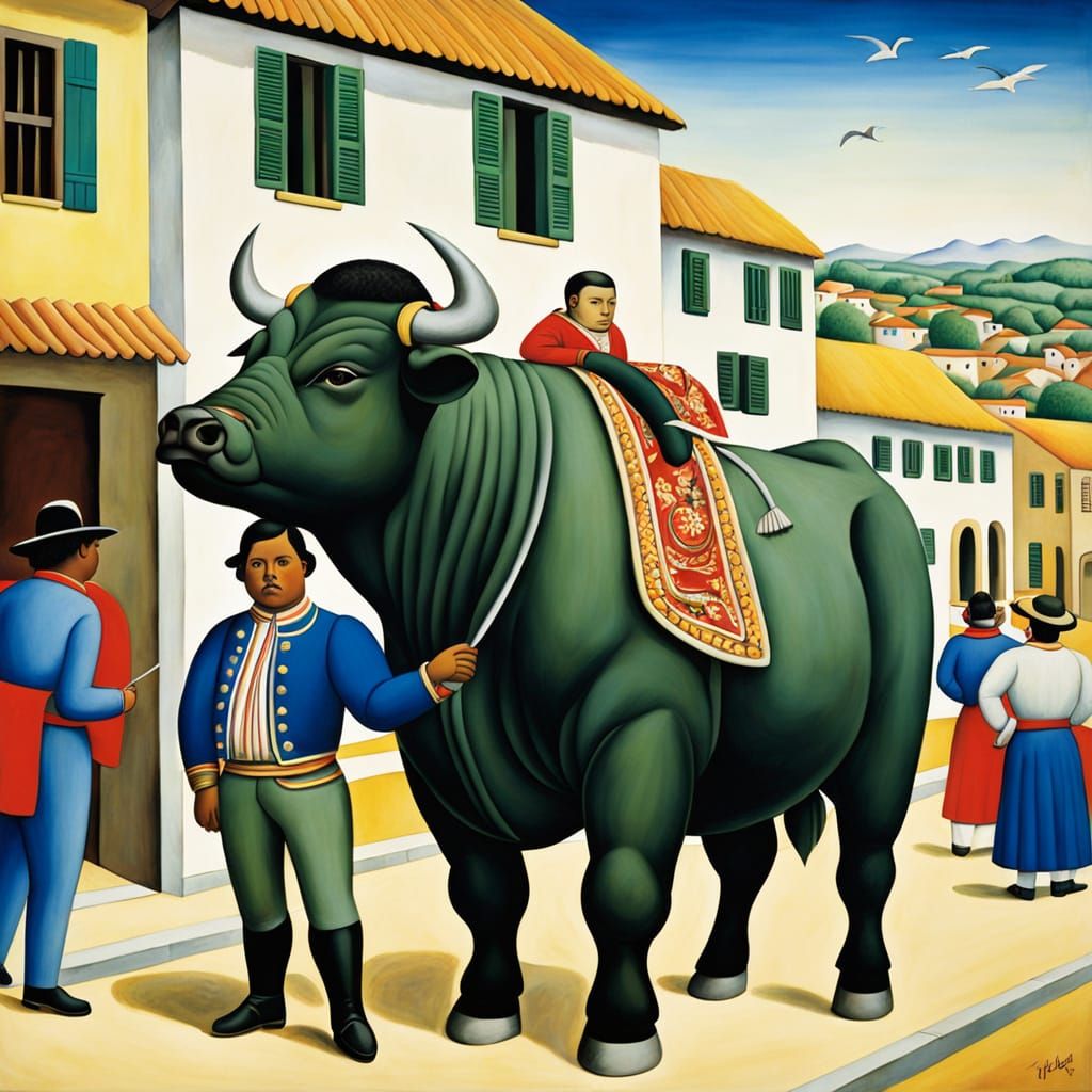 Colombian Village Bullfighter in Botero Style - AI Art