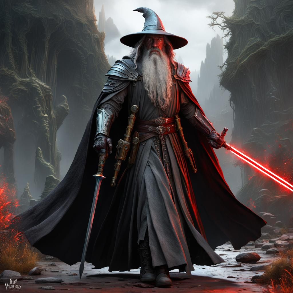 Gandalf the Grey, wide brimmed hat, Black cyborg machine Vader style ...
