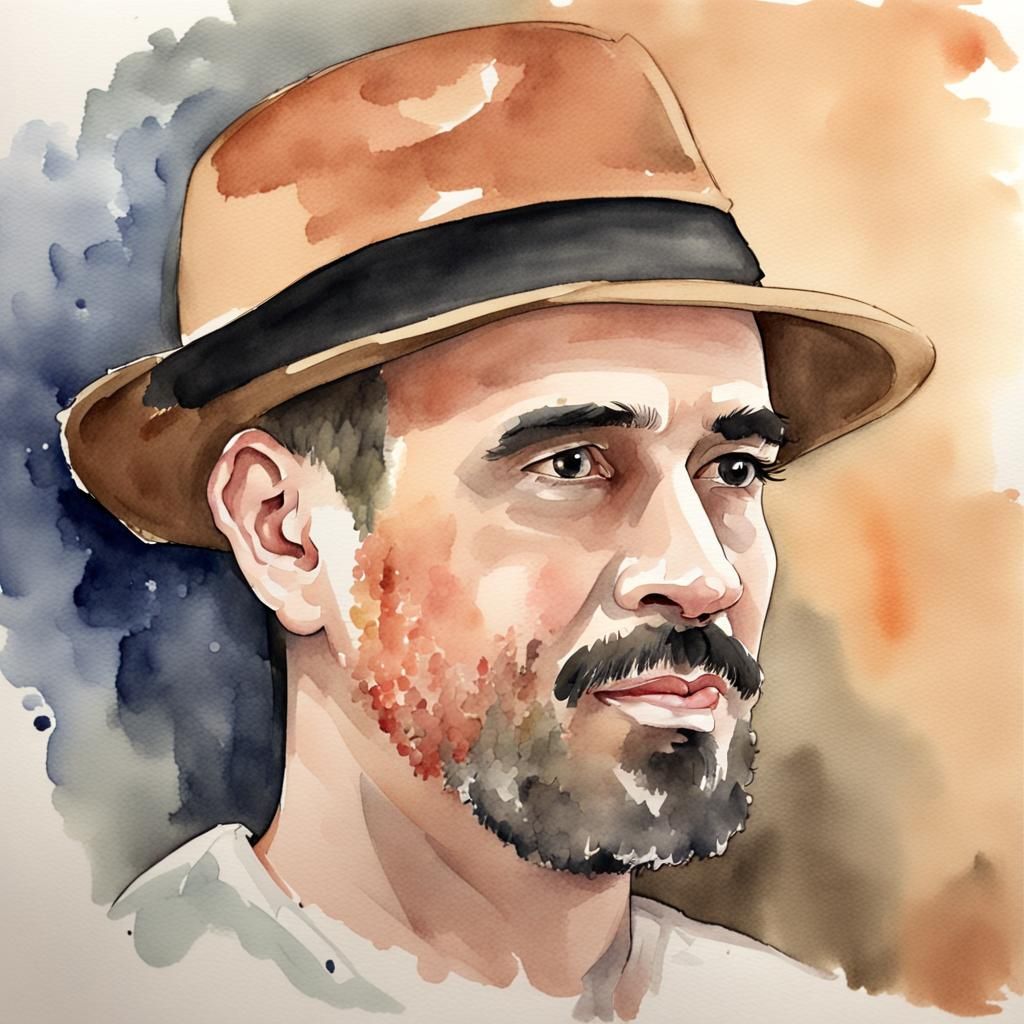 a portrait of a random famous person. watercolor simplified for me to ...