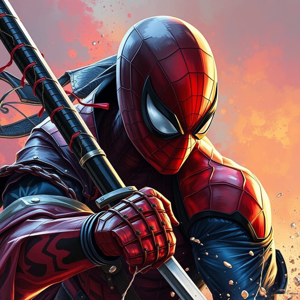 Spider-Man as a samurai - Spider-Man Samurai: Hyperrealisti...