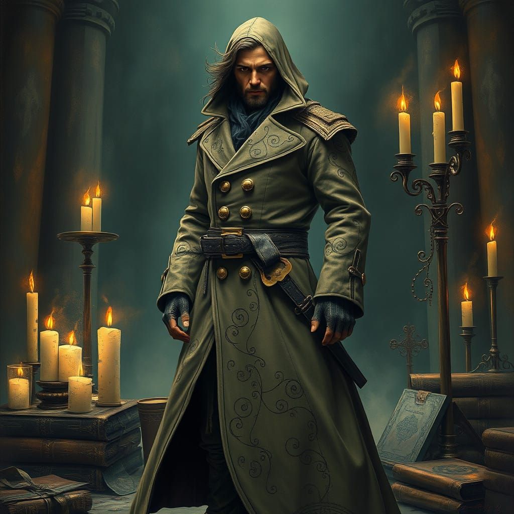 Steampunk Warrior Confronts Occult Mystique in Gri... - AI Art