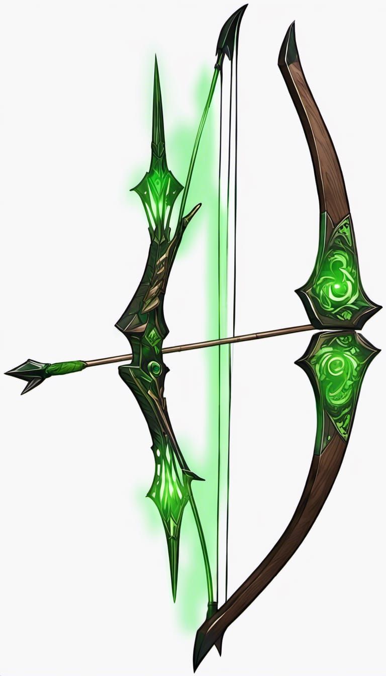 A aesthetic deadly mythical bow and arrows, the bow is made of dark ...