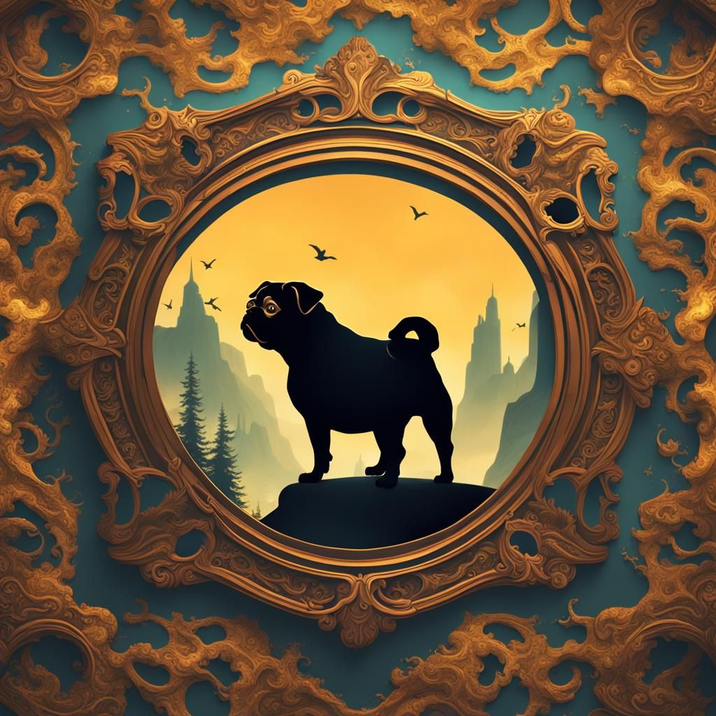 Pug silhouette in a frame - AI Generated Artwork - NightCafe Creator