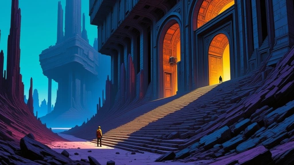 Ancient Alien Metropolis Ruins in a Muted, Chromat... - AI Art