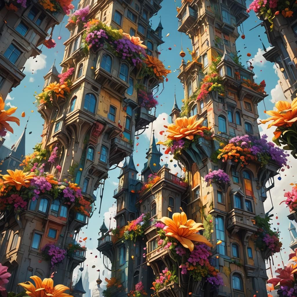 Faulty flowery towers - AI Generated Artwork - NightCafe Creator