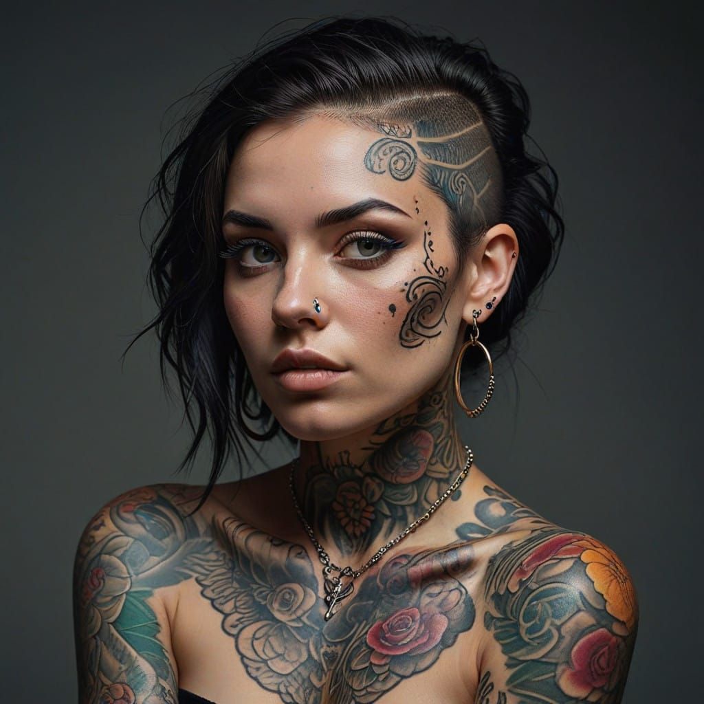 Gorgeous brunette facial peircings nose ring lip rings big earinga body ...