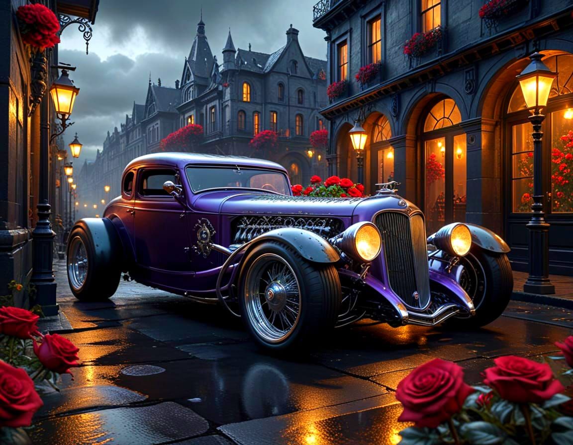 Victorian hot-rod - Steampunk Hot-Rod in Victorian City, Gra...