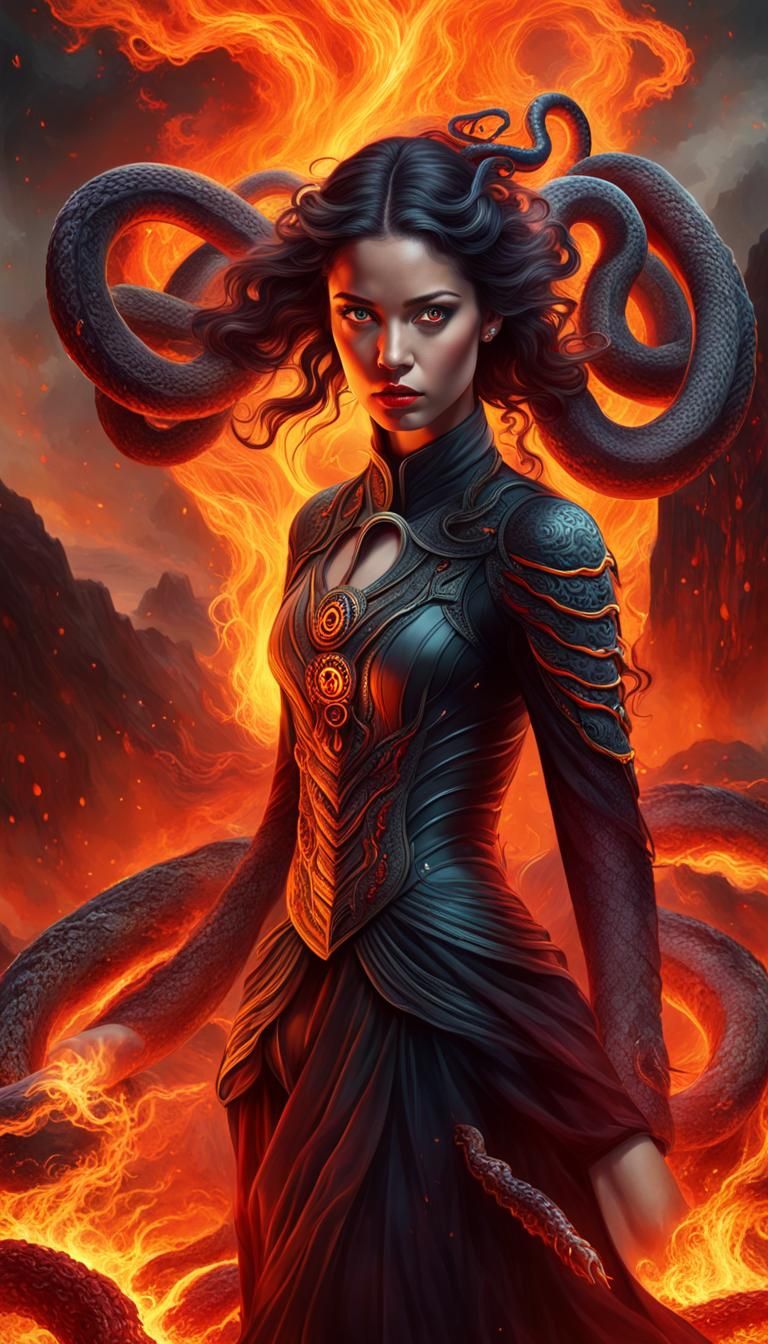 Portrait firey of Medussa made of fire and lava - AI Generated Artwork ...