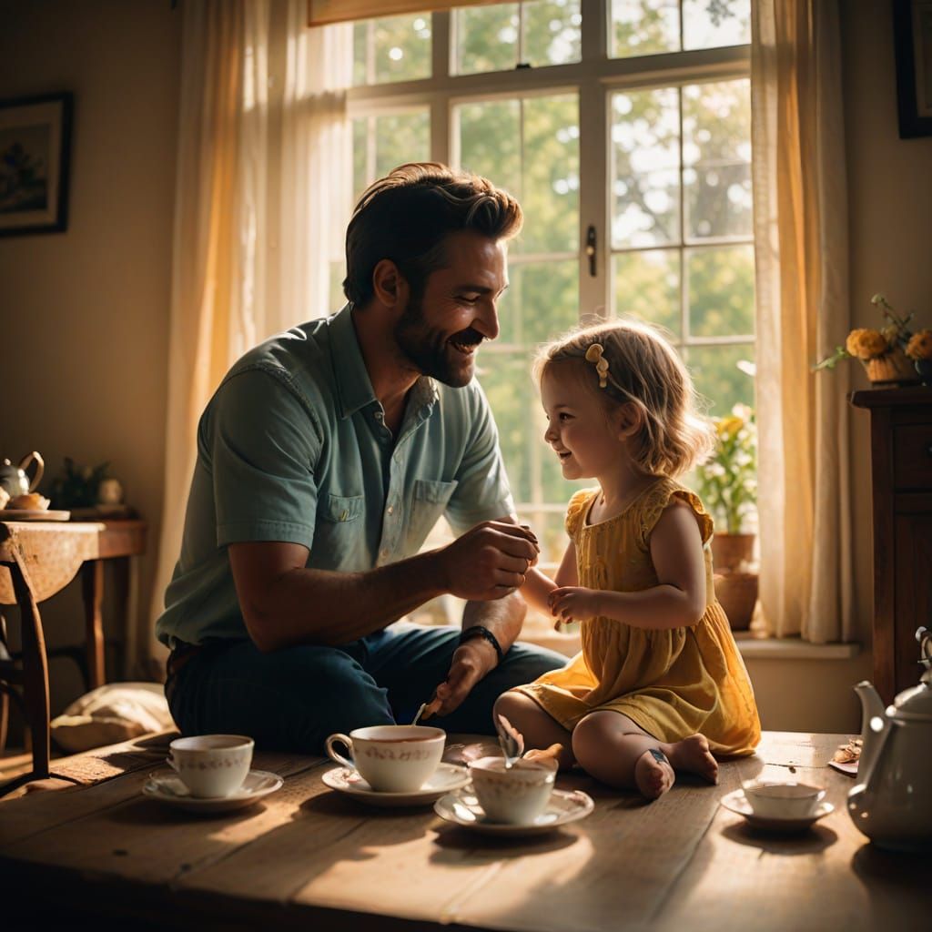 Cute tea part dad and daughter - Charming Father-Son Tea Par...