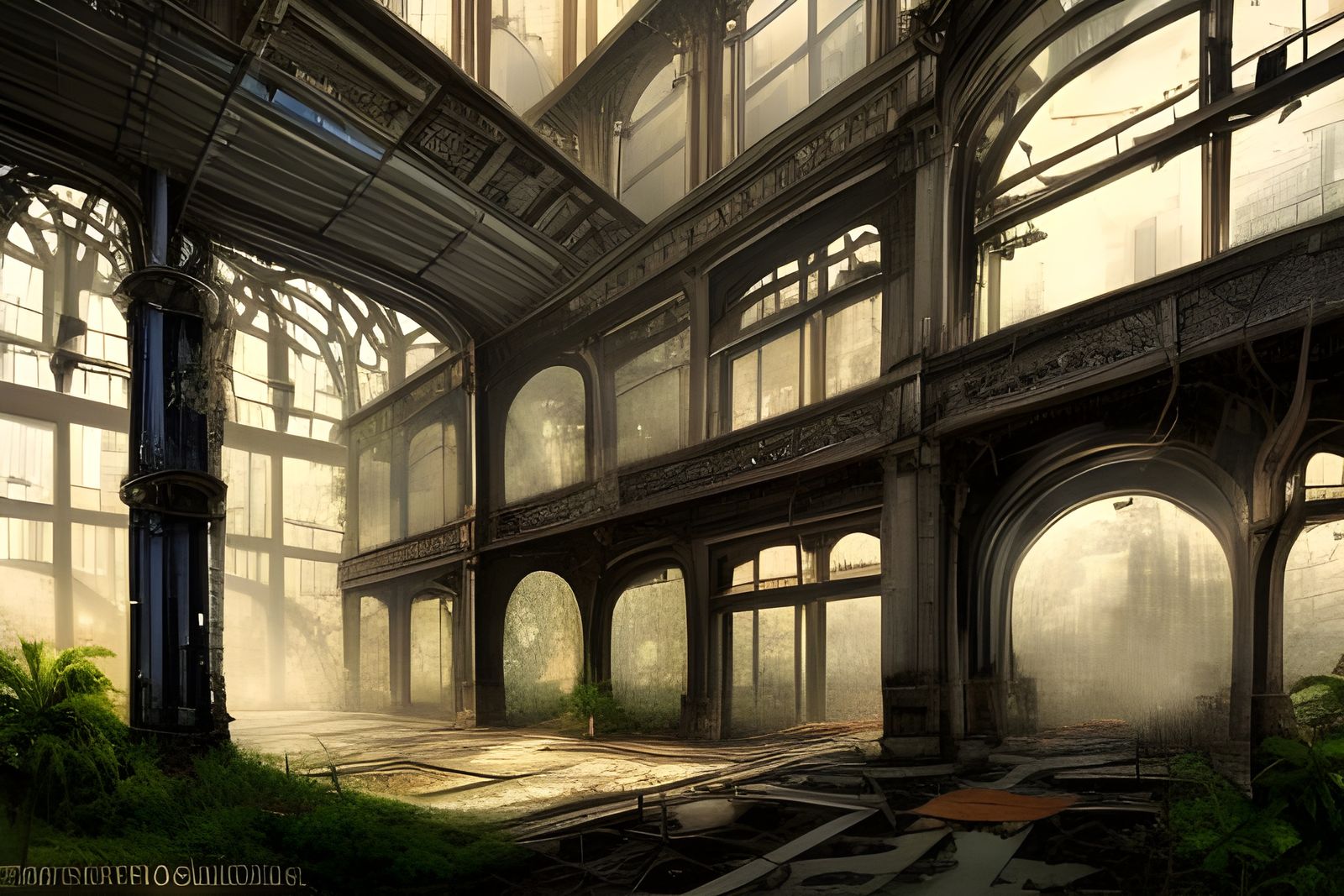 Abandoned Overgrown Highrise Atrium (I) - AI Generated Artwork ...