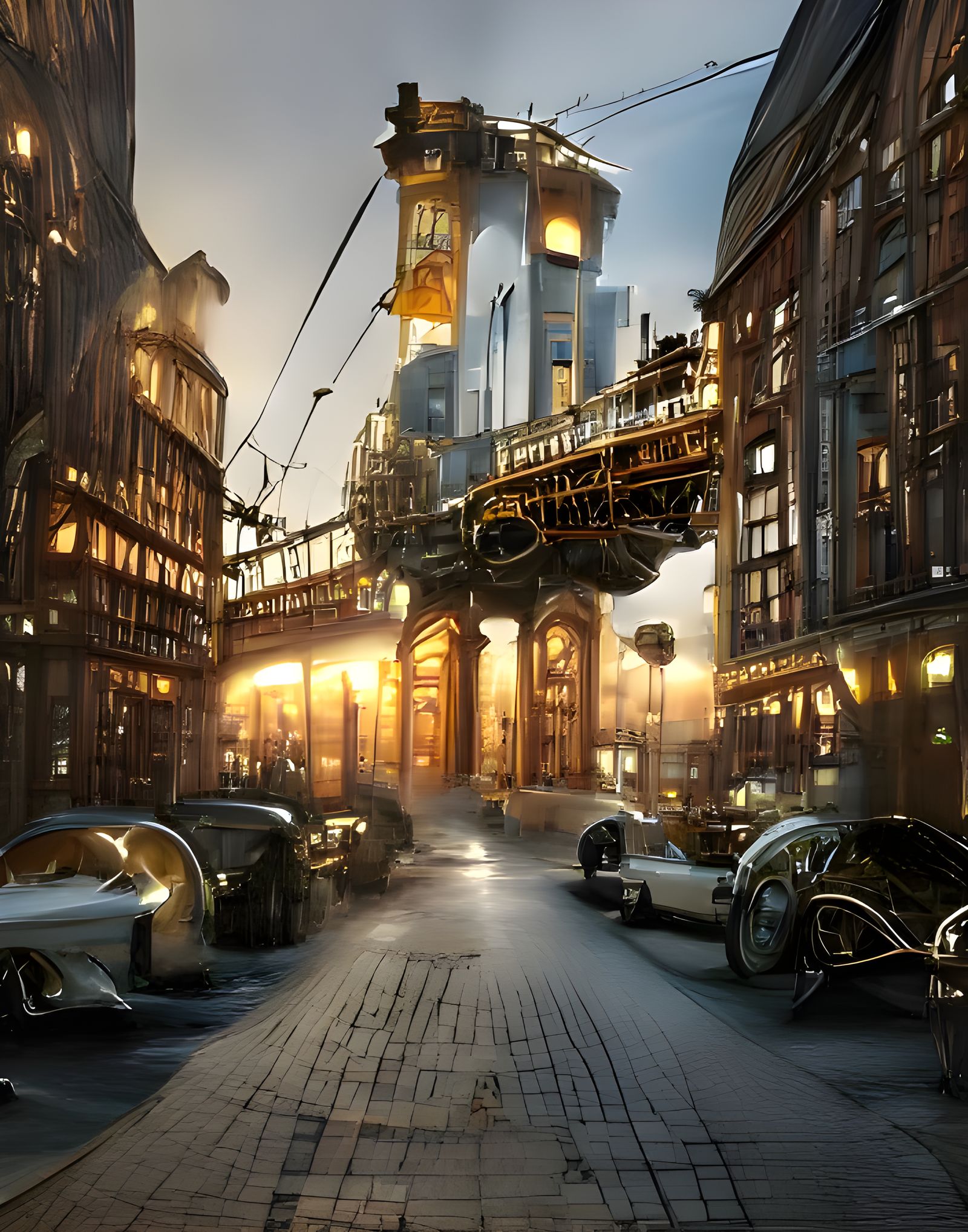 Steampunk Bridge at Twilight - AI Generated Artwork - NightCafe Creator