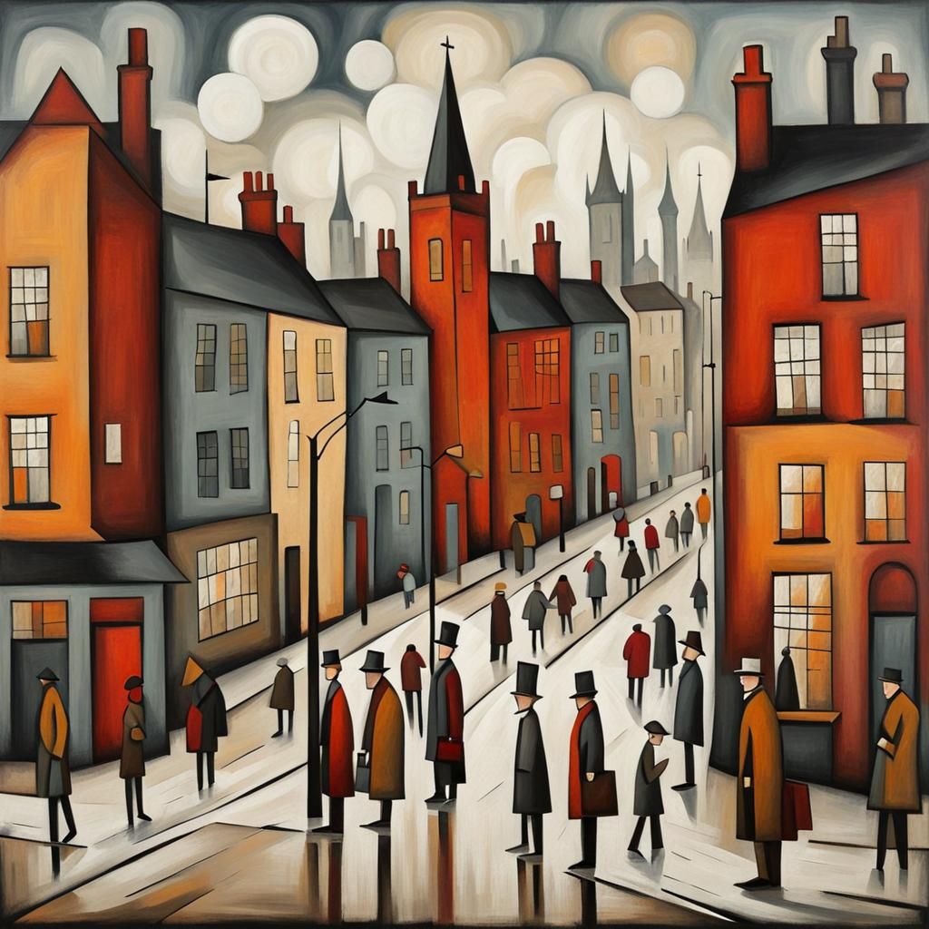 L.S. Lowry style street scene Cubist - AI Generated Artwork - NightCafe ...