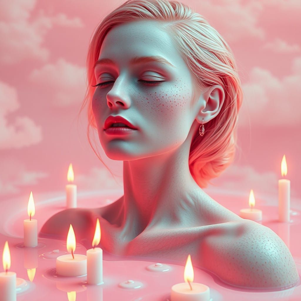 Pink Relaxation - Dreamlike Redhead Melts in Surrealist Pink...