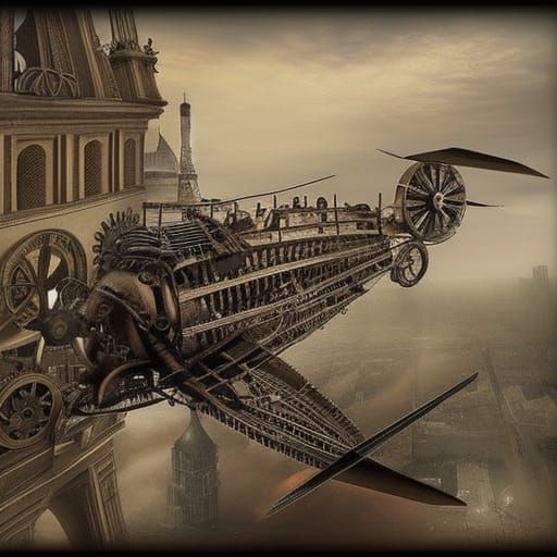 Steampunk flying machine in Paris - AI Generated Artwork - NightCafe ...