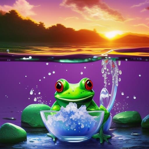 Frogart Splash art Watercolor of Lovely cute smiling happy Frog ...