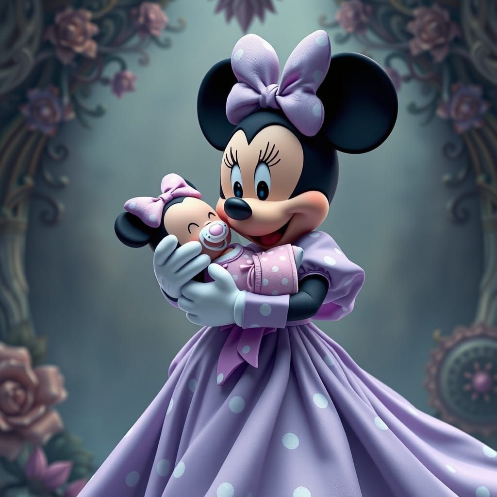 Minnie Mouse Mother and Child in Enchanted Fantasy... - AI Art