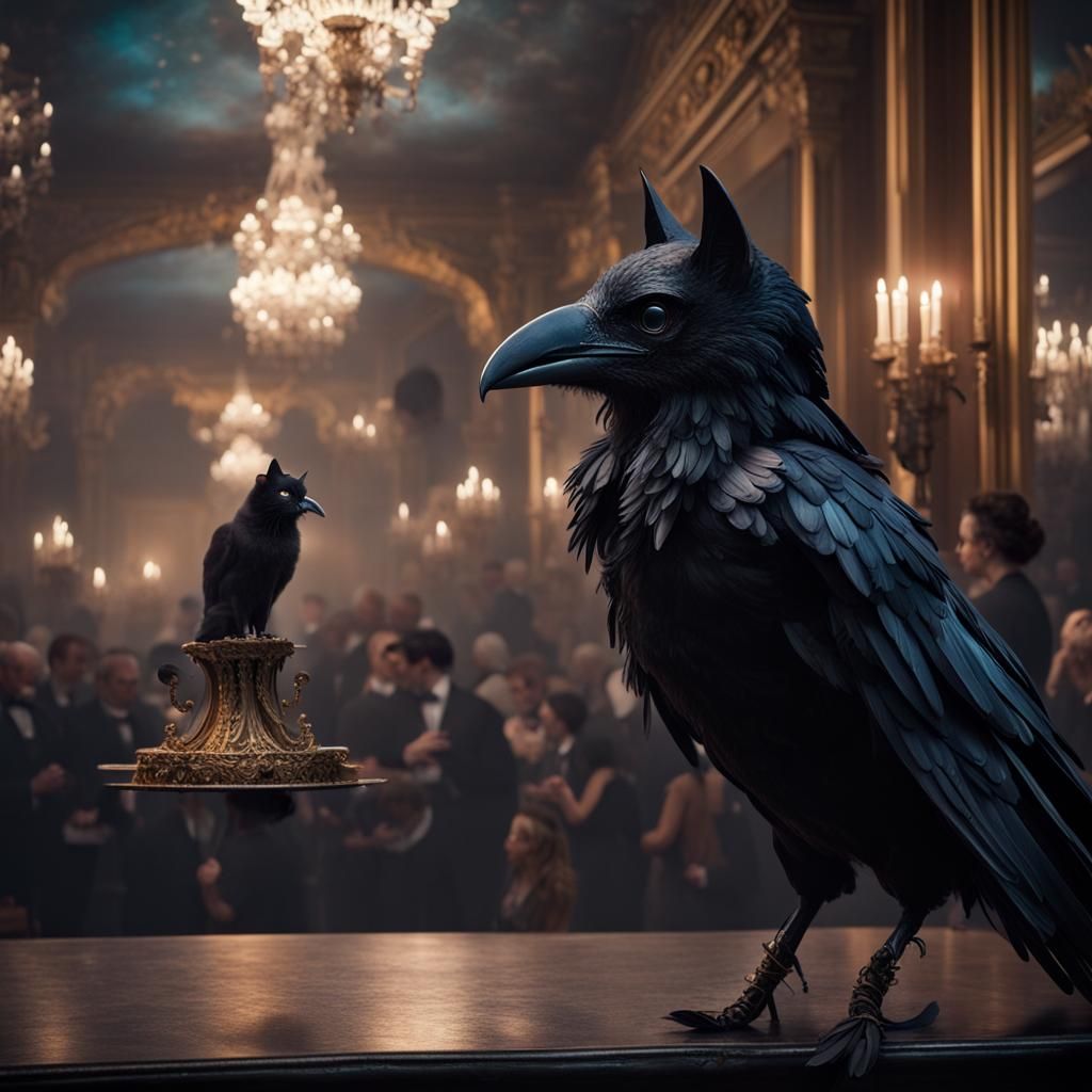 crow mask and cat mask at the midnight ball - AI Generated Artwork ...