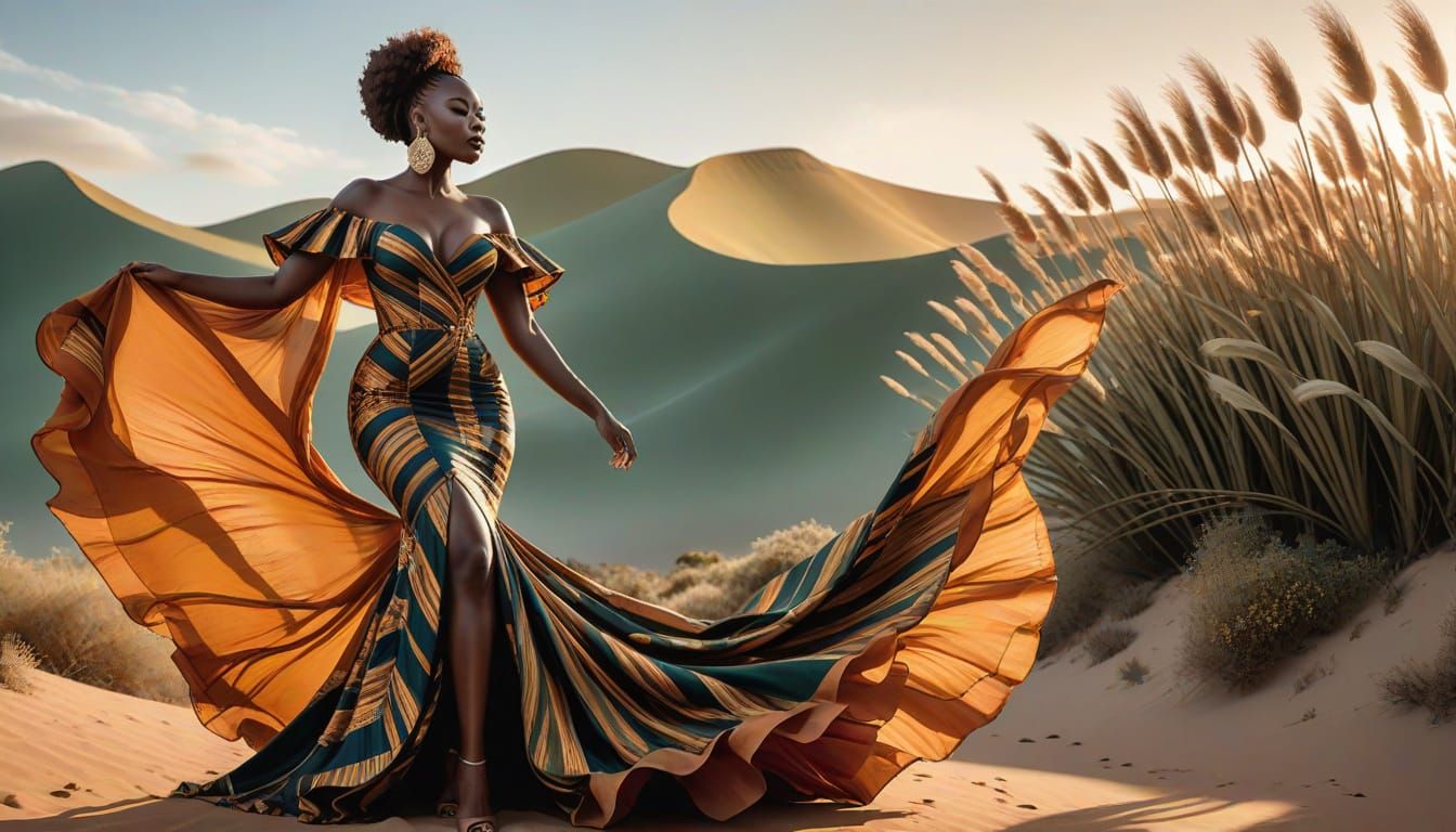 A Regal Black Woman Dances in a Vibrant African-In... - AI Art