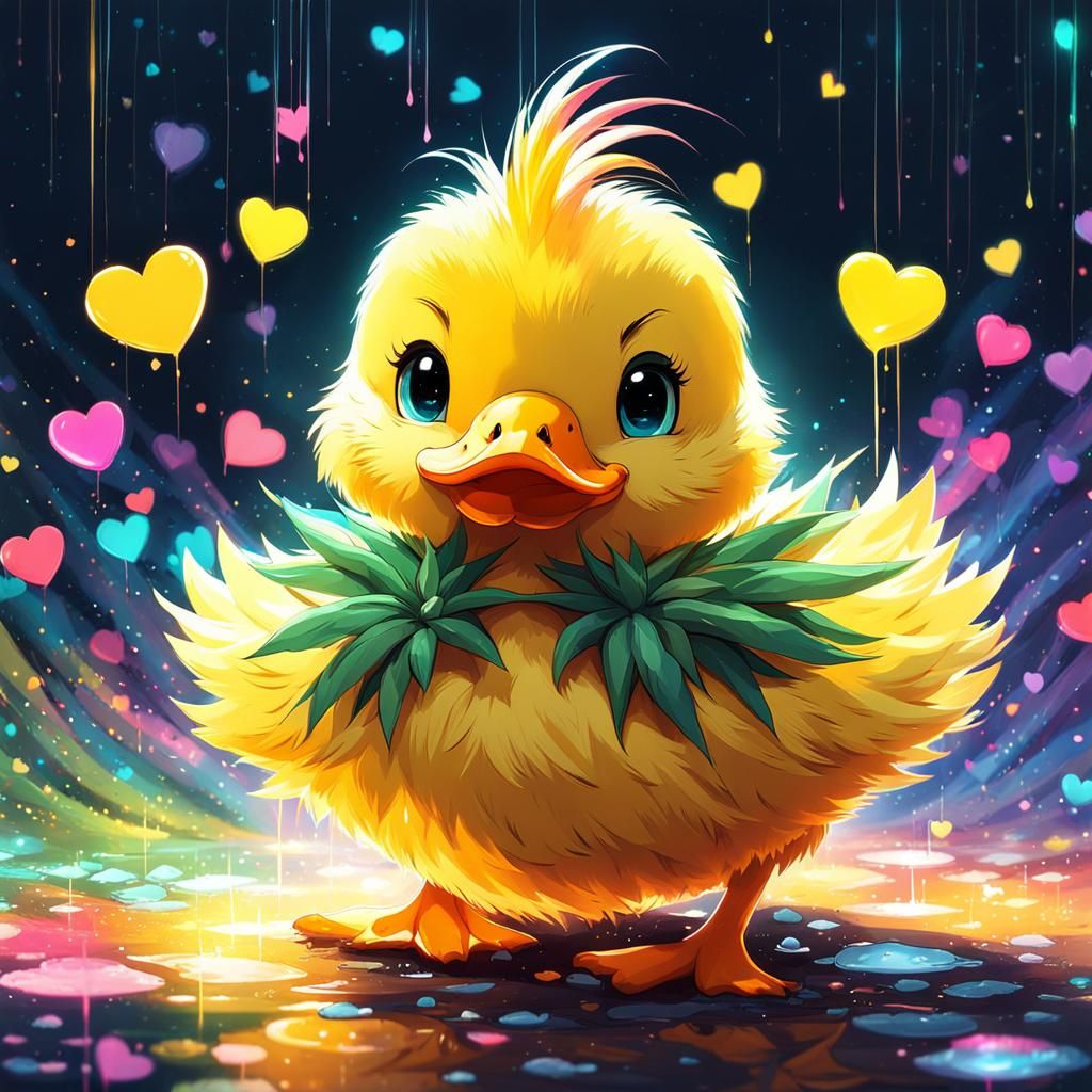 "A whimsical adorable cute baby chibi fluffy furry Silly Duck as ...