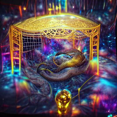 Massive python in a golden cage in a silk tent - AI Generated Artwork ...