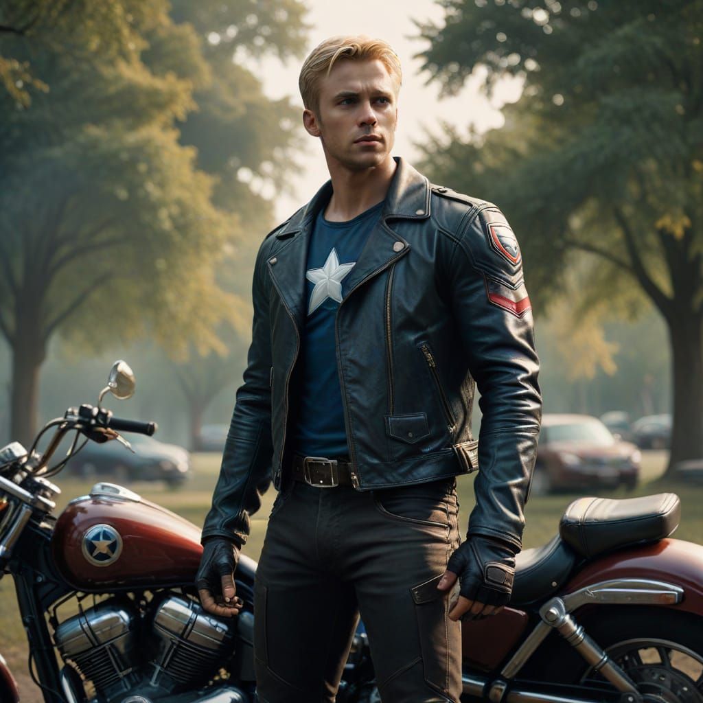 Marvel Muddled 21 - Handsome Hero Poses with Harley Motorcy...