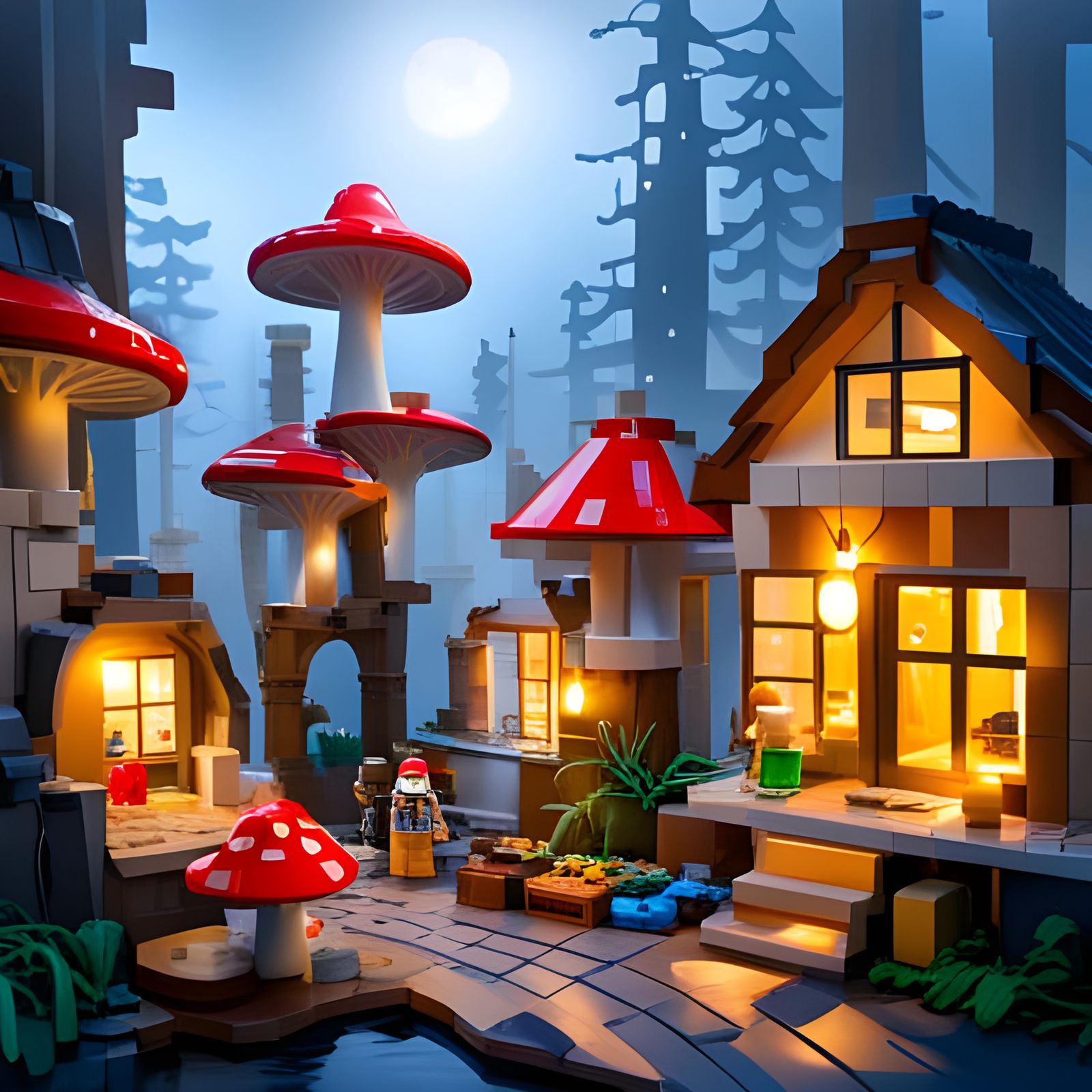 Lego Mushroom Village - AI Generated Artwork - NightCafe Creator