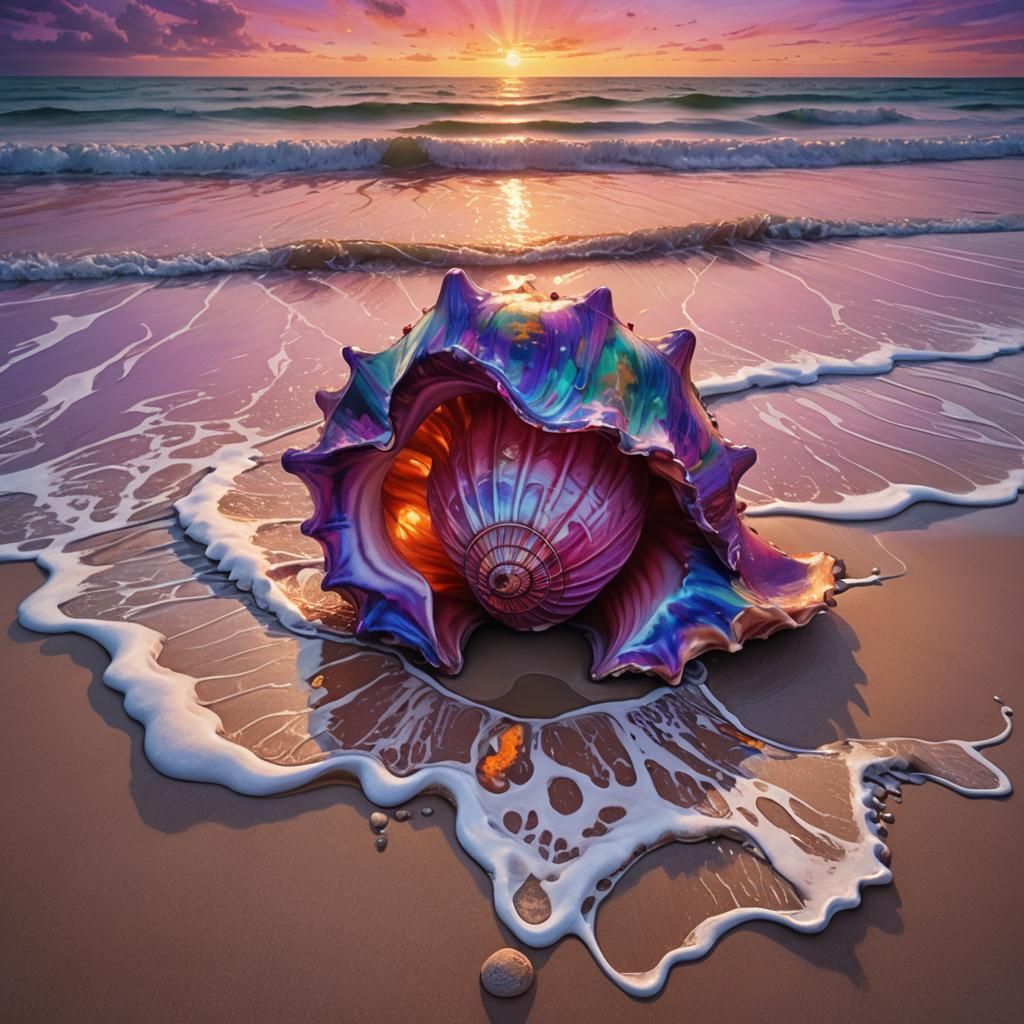 Seashell at Sunset - AI Generated Artwork - NightCafe Creator