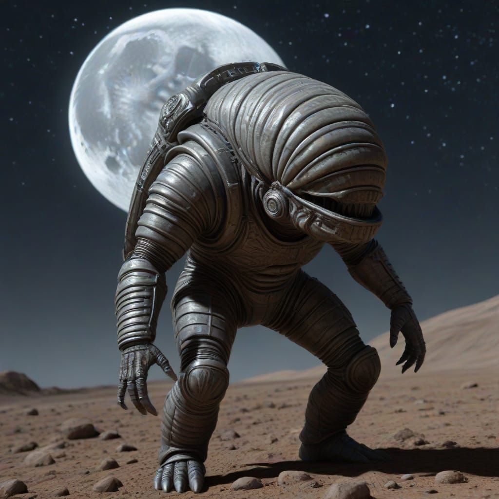 Giant Trilobite Wields Sci-Fi Blaster on Alien Moo... - AI Art