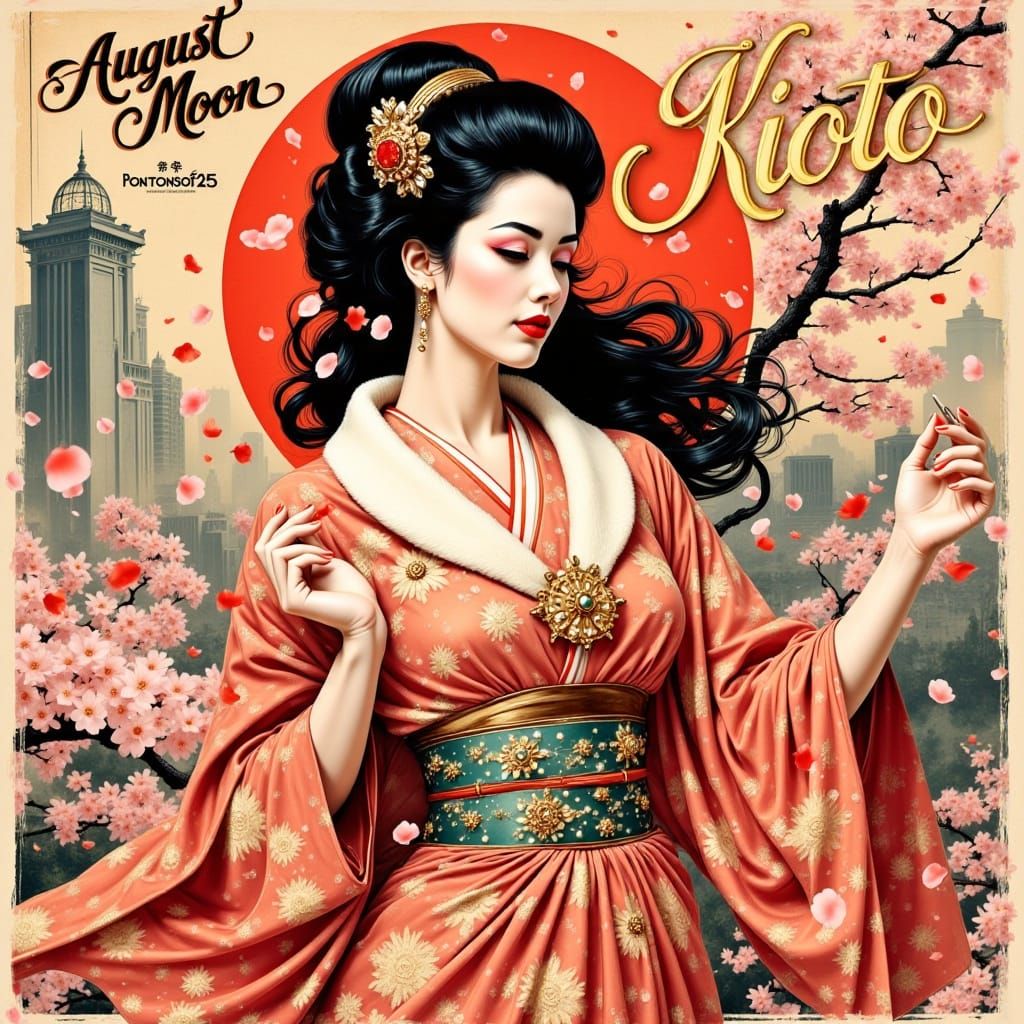 Retro Futuristic Geisha in Vibrant Cherry Blossom ... - AI Art