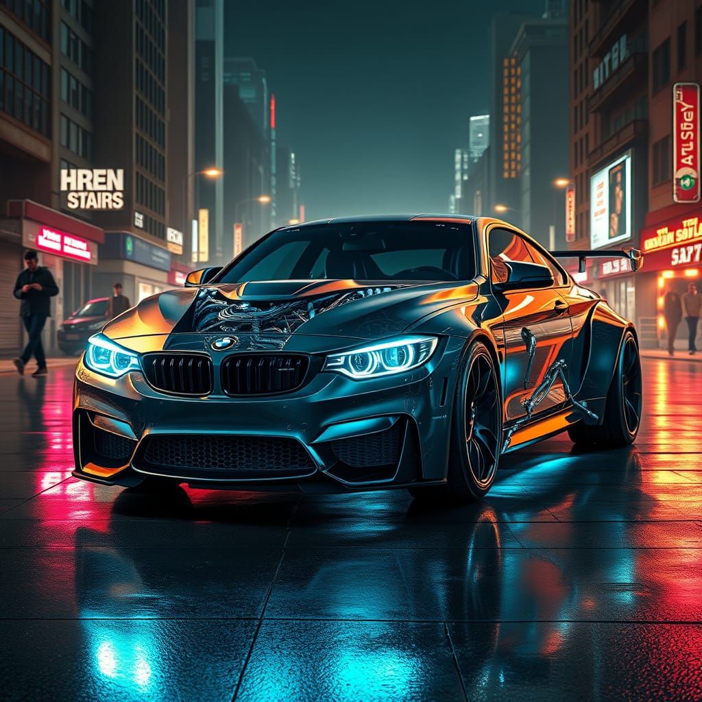 Cyberpunk BMW M4 Transforms into Futuristic Machin... - AI Art