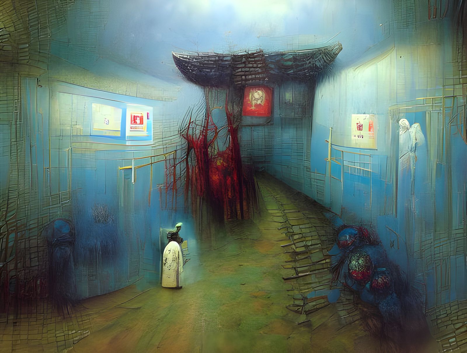 Dark Japanese hospital hallway haunted by a spirit - AI Generated ...