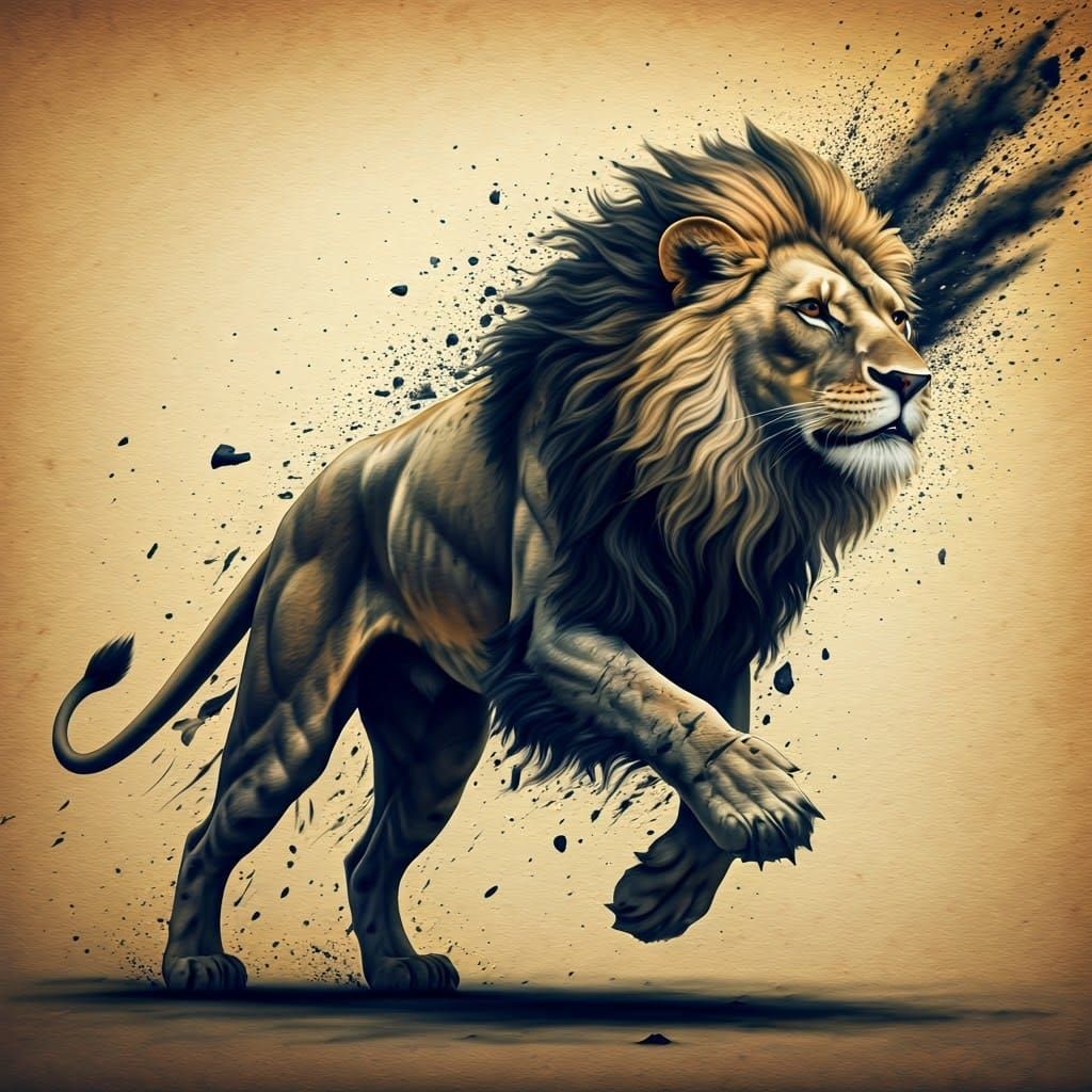 Charcoal Lioness Awakens from Paper, Blurring Art ... - AI Art